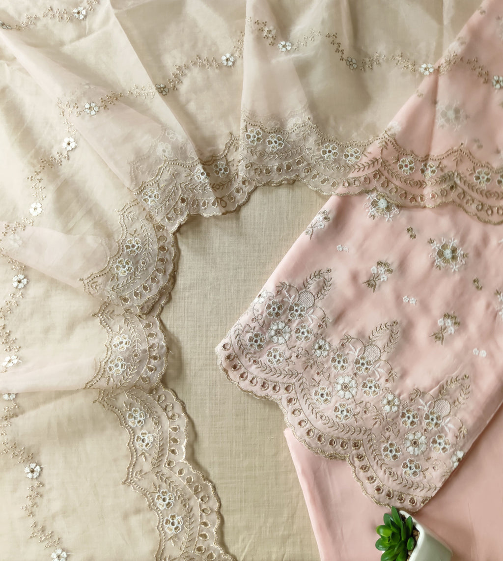 Peach Zari Cut-Work Suit-Set – House Of Kadhaee