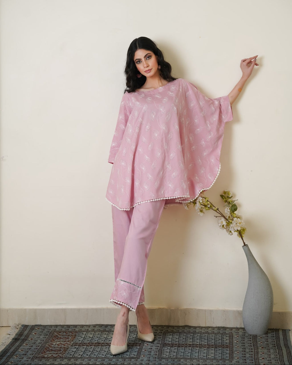 Baby Pink Cape Cut-Work Co-ord Set – House Of Kadhaee