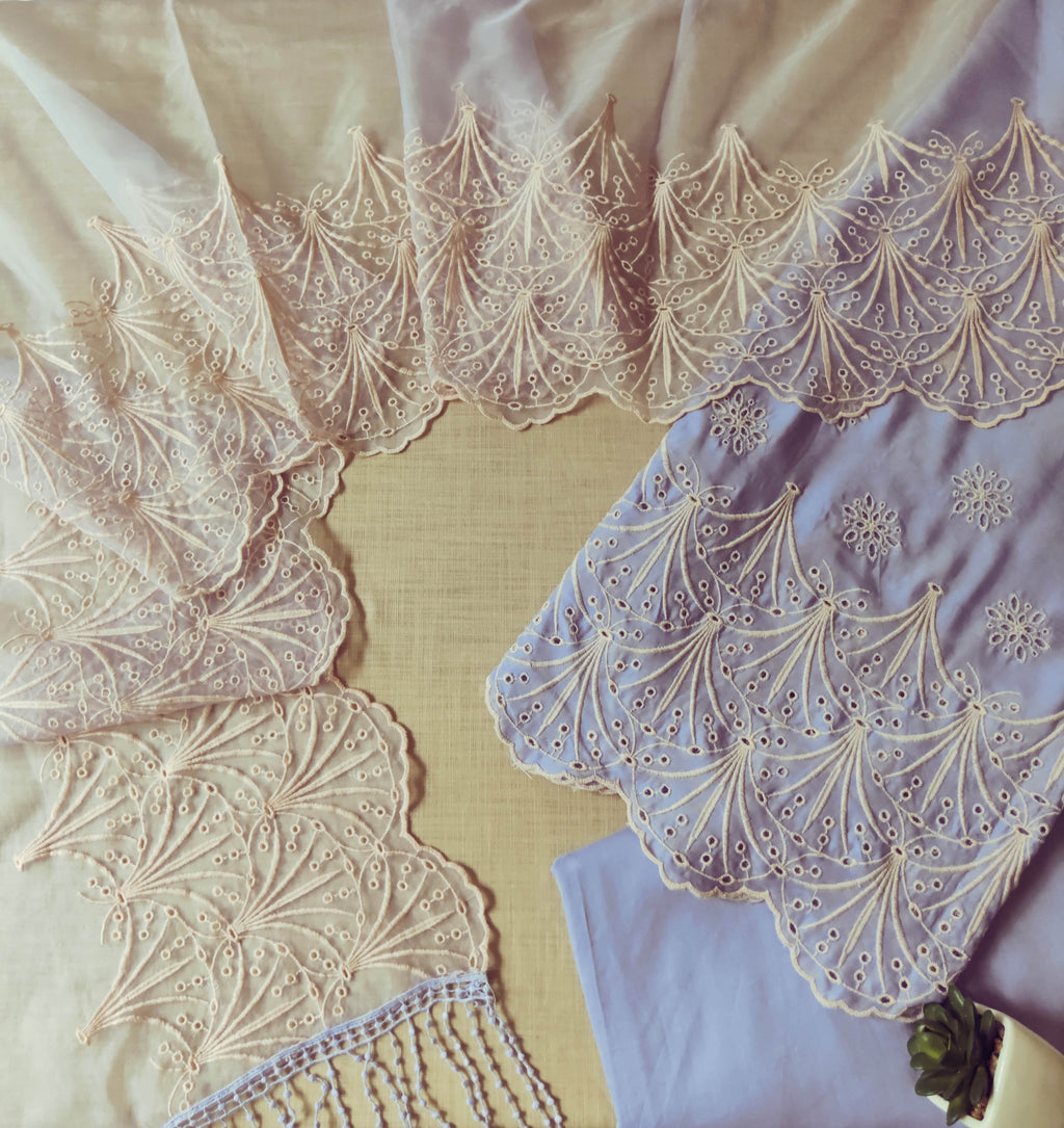 Mauve with Peach Jaal Border Cut-Work Suit-Set – House Of Kadhaee