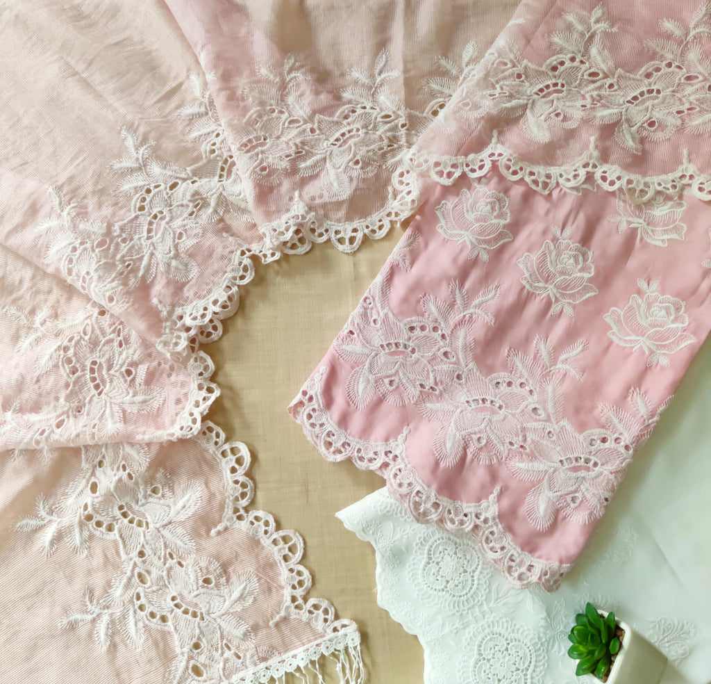 Dusty Pink Roses Cut-Work Suit-Set – House Of Kadhaee
