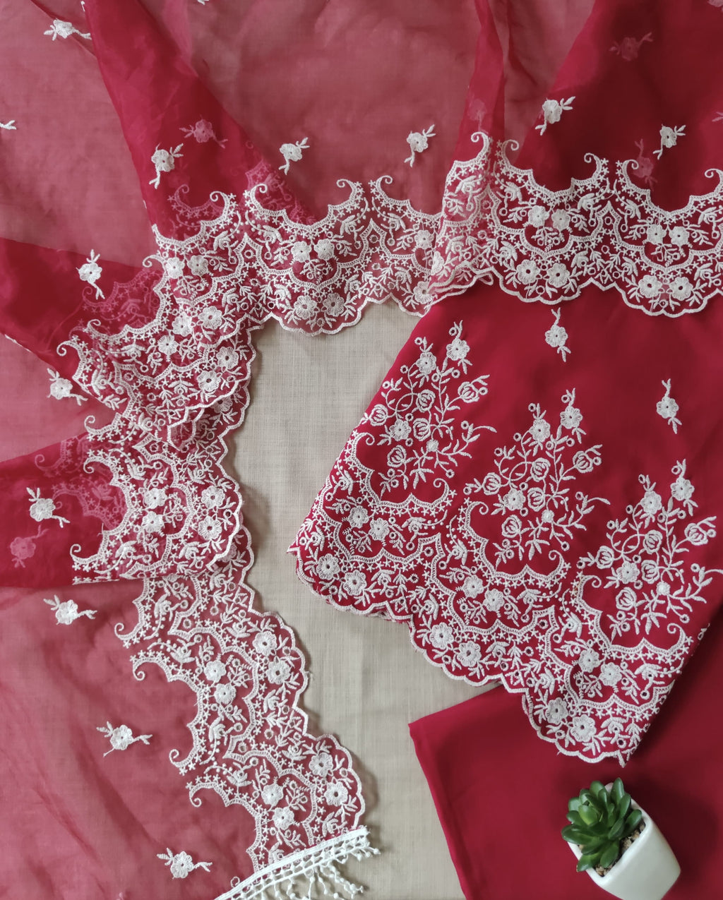 Crimson Cut-Work Suit-Set – House Of Kadhaee